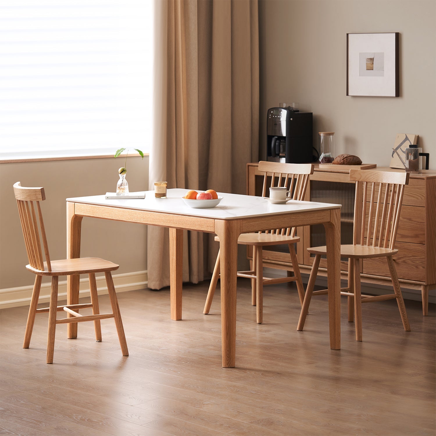 Scandinavian Oak Wood Sintered Stone Dining Table OAKLIN – Loft Home US