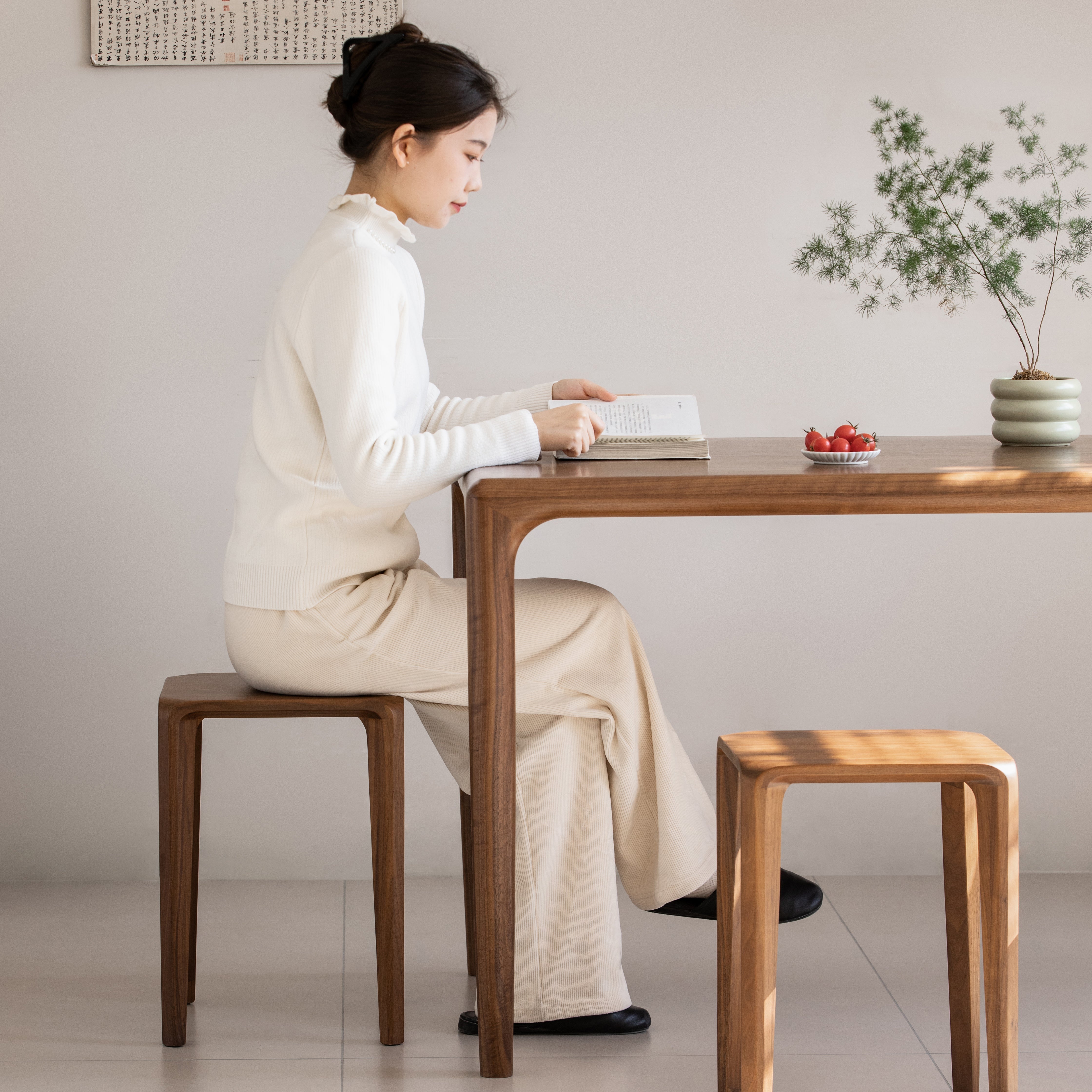 Japandi Walnut Wood Stool CONTI – Loft Home US